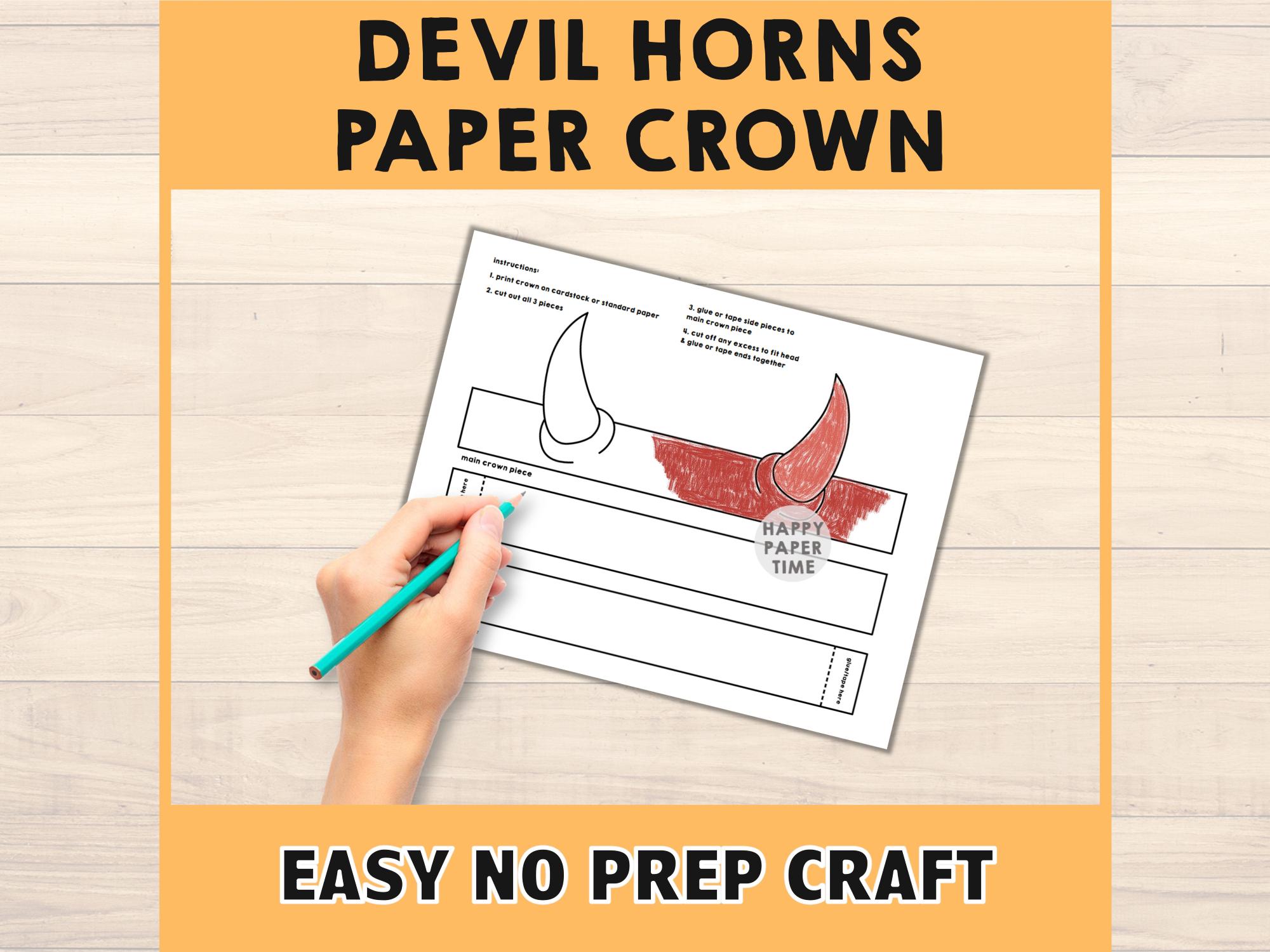 Devil Horns Paper Crown Party Coloring Printable Kids Halloween Craft ...