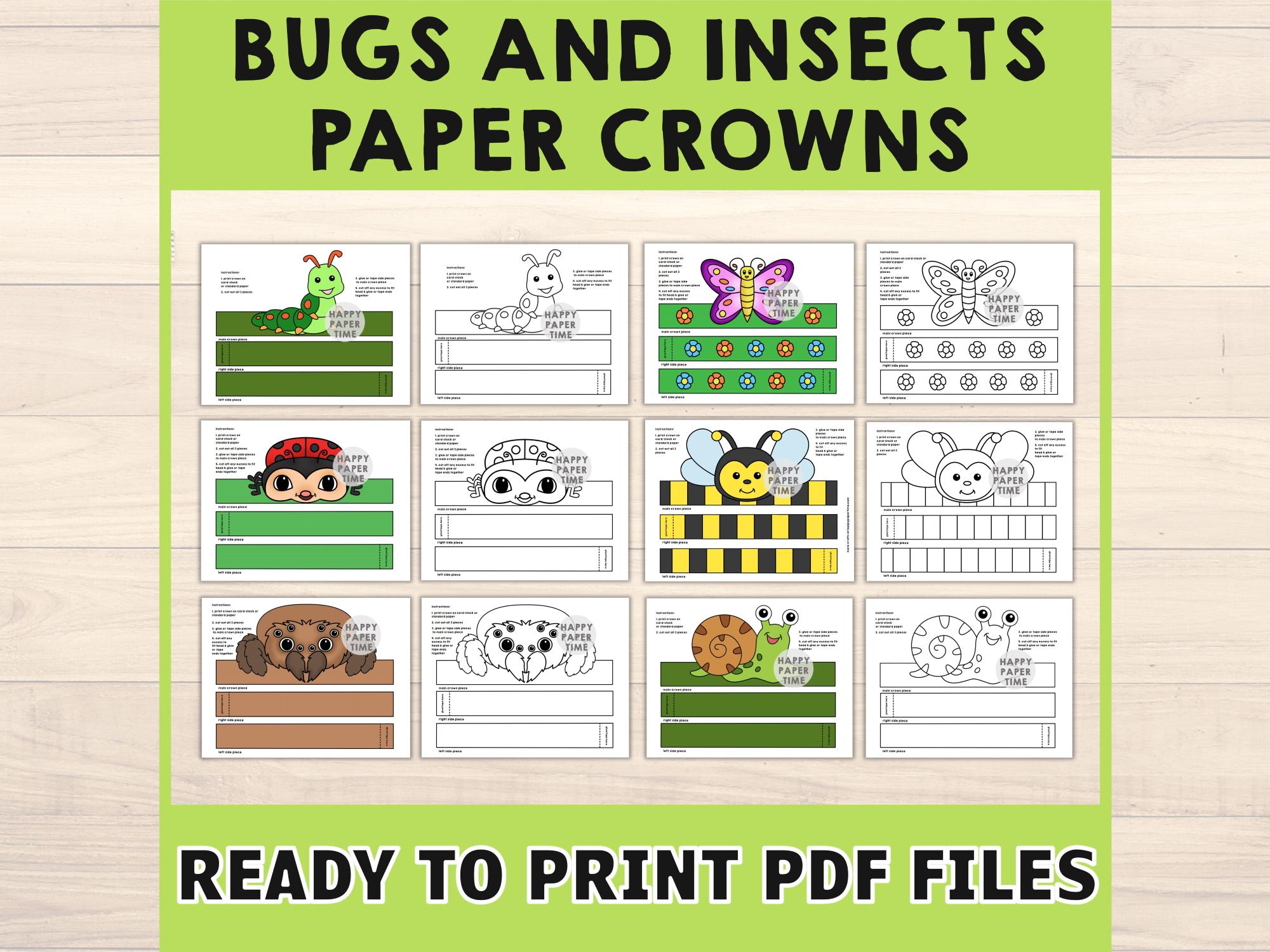 Bugs Insects Paper Crowns Headband Craft Hat Butterfly Caterpillar ...