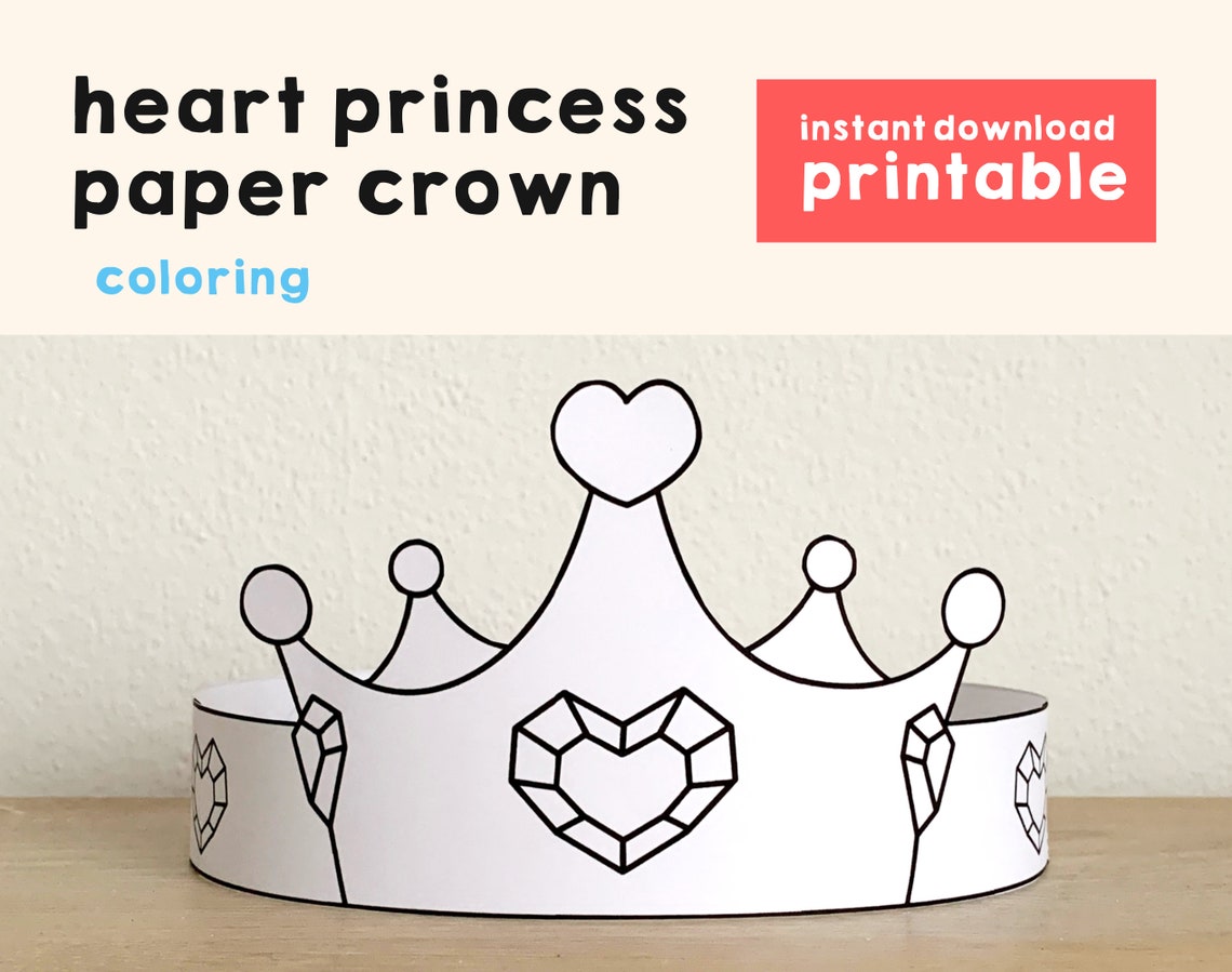 Heart Princess Paper Crown Party Activity Printable Kids Easy - Etsy