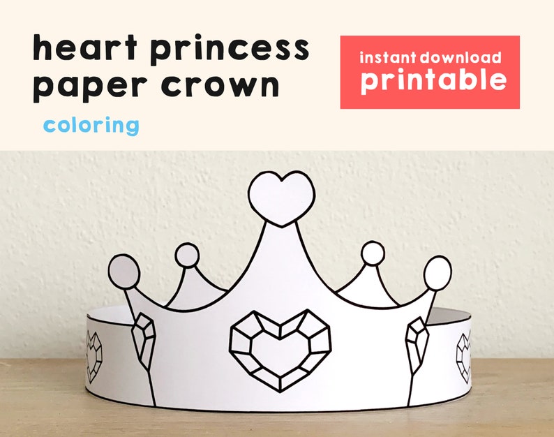 Heart Princess Paper Crown Party Activity Printable Kids Easy - Etsy