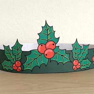 Holly Leaves Paper Crown Hat Christmas Winter Holiday Party Coloring ...