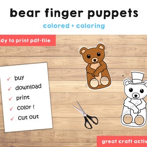 Bear Paper Craft Printable Woodland Animal Finger Puppet Kids Craft ...