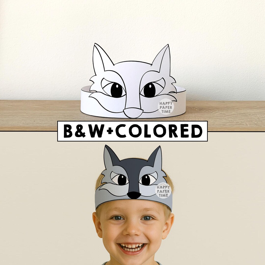 Wolf Paper Crown Coloring Printable Kids Craft Wolf Woodland Birthday ...