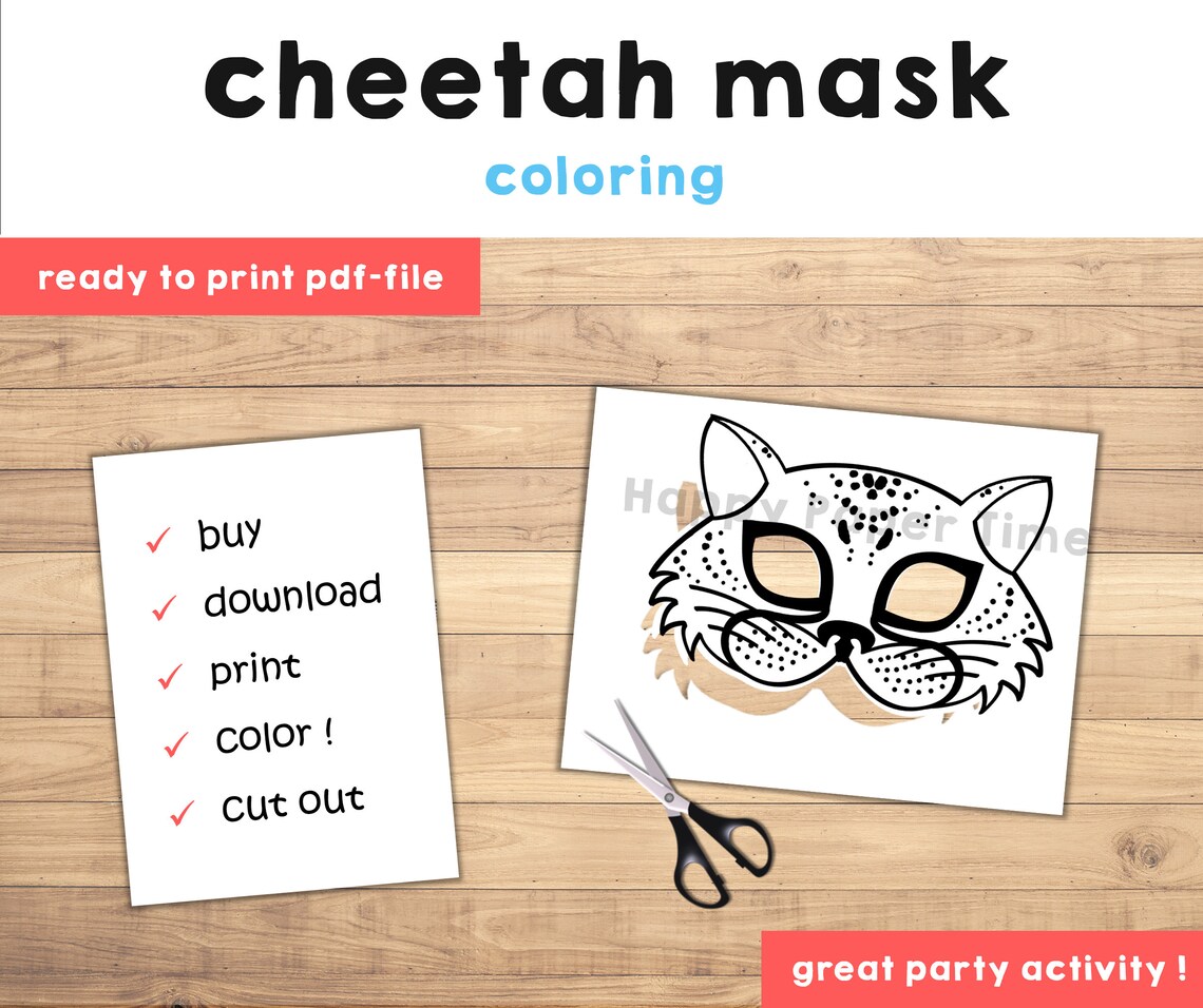Cheetah Mask Printable Cheetah Costume Mask Paper Safari Party - Etsy