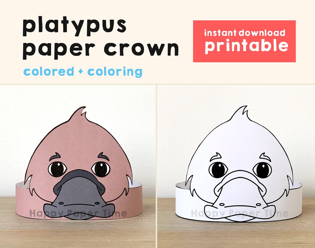 Platypus Paper Crown Party Coloring Printable Kids Craft - Etsy