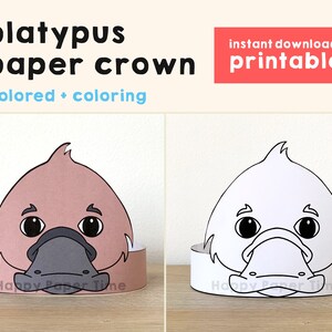 Platypus Paper Crown Party Coloring Printable Kids Craft | Etsy