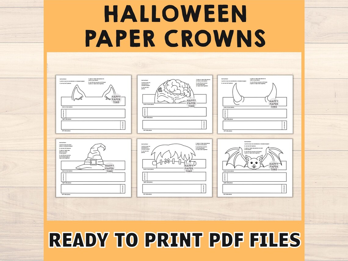 Halloween Paper Crowns Witch Zombie Bat Devil Frankenstein Printable ...