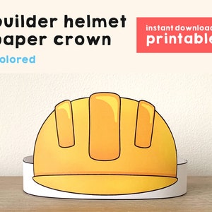 Construction Worker Builder Helmet Paper Crown Party Printable | Etsy