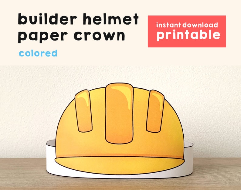 Construction Worker Builder Helmet Paper Crown Party Printable - Etsy