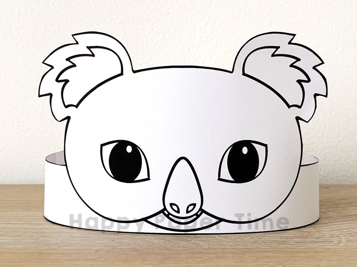Koala Paper Crown Party Coloring Printable Kids Craft | Etsy