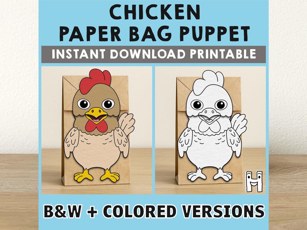 Chicken Paper Bag Puppet Printable Farm Animal Craft Activity Cut Paste ...