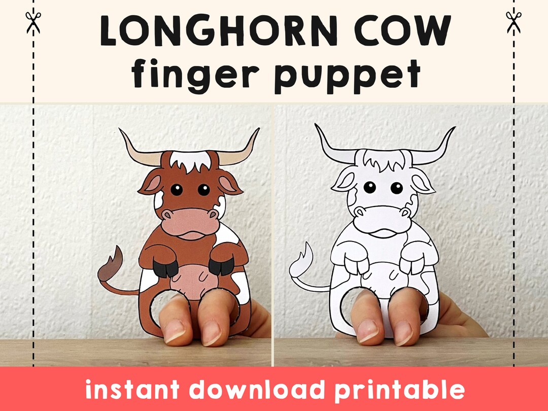 Longhorn Cow Paper Craft Printable Wild West Finger Puppet Kids Craft ...