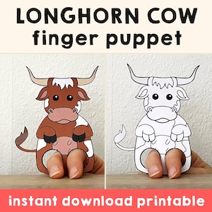 Longhorn Cow Paper Craft Printable Wild West Finger Puppet Kids Craft ...