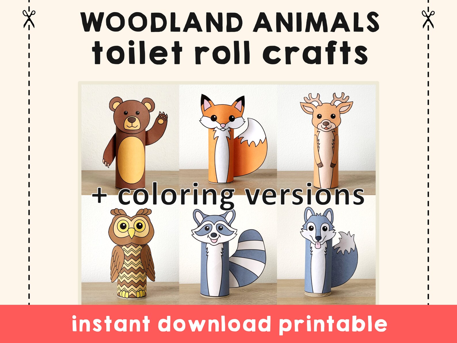 Woodland Animals Toilet Paper Roll Craft Forest Party Coloring ...