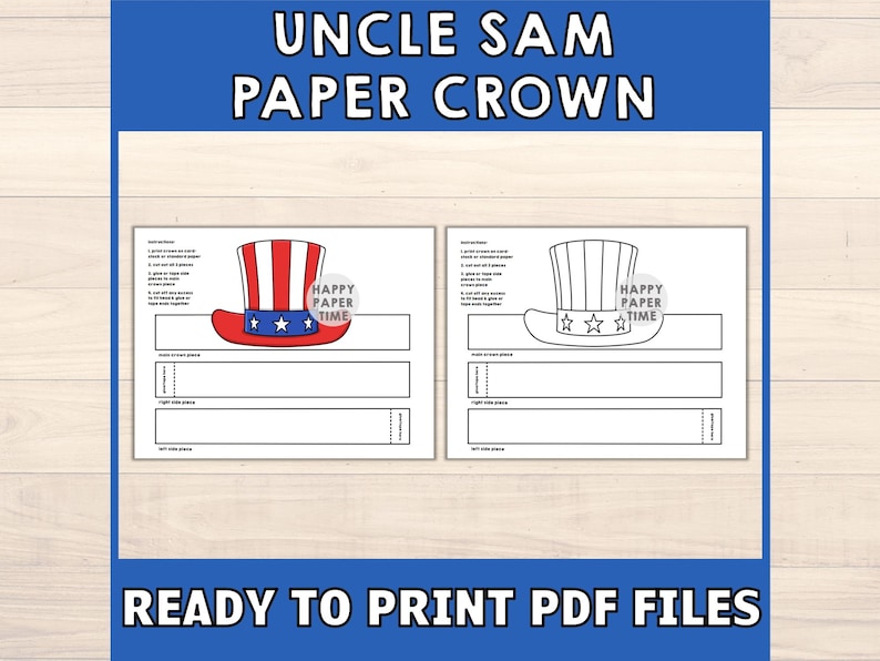 Uncle Sam Hat Paper Crown Party Coloring Printable Kids Craft America ...