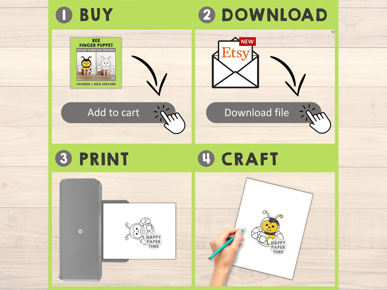Bee Paper Craft Printable Finger Puppet Template Kids Craft Activity ...