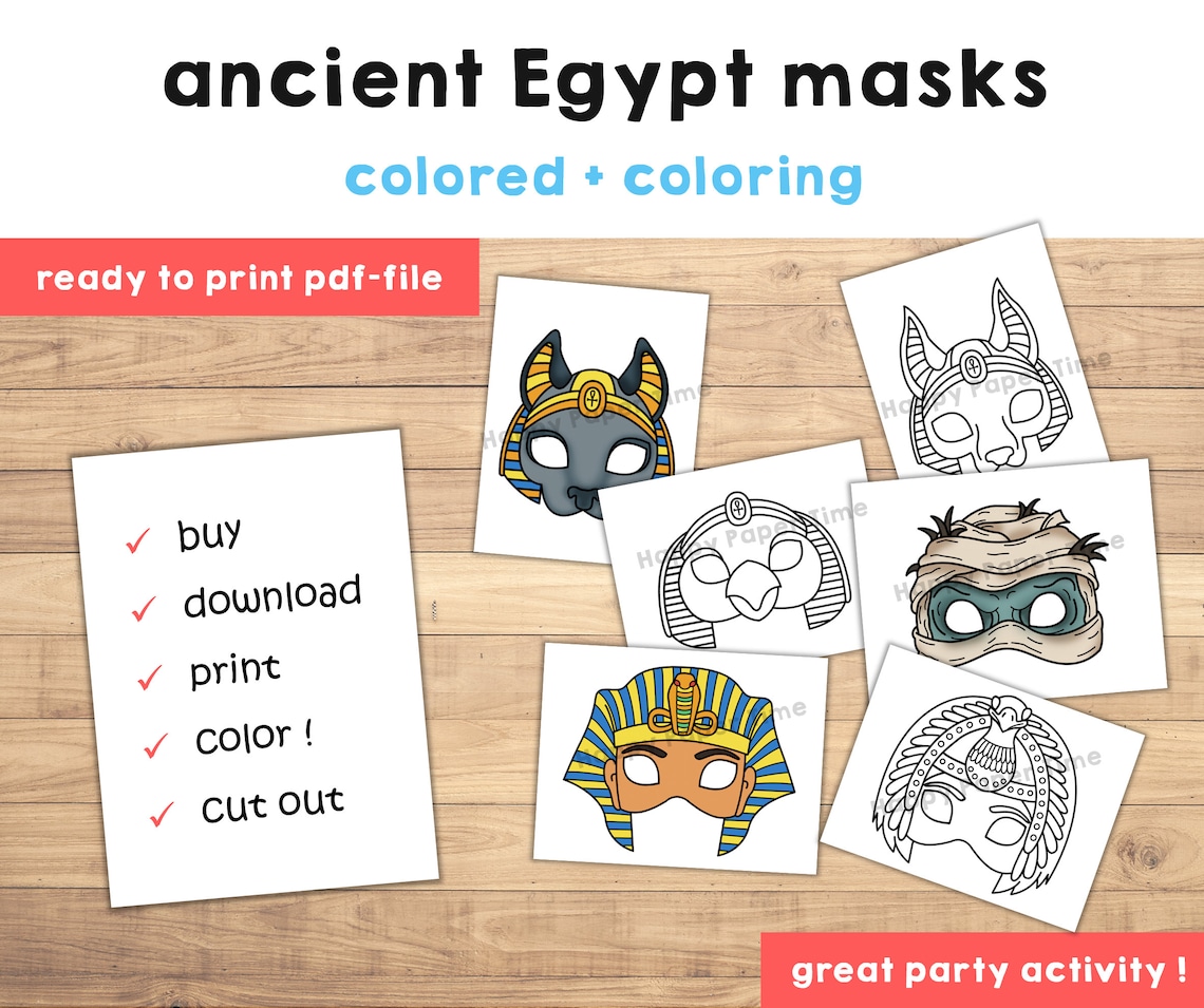Ancient Egypt Masks Template Pharaoh Cleopatra Mummy Horus Anubis Bast ...