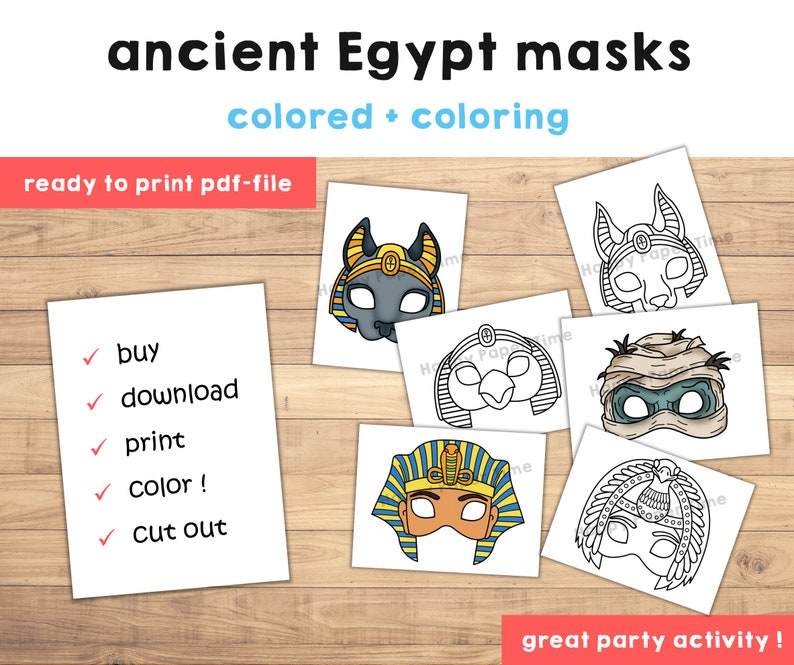 Ancient Egypt Masks Template Pharaoh Cleopatra Mummy Horus | Etsy