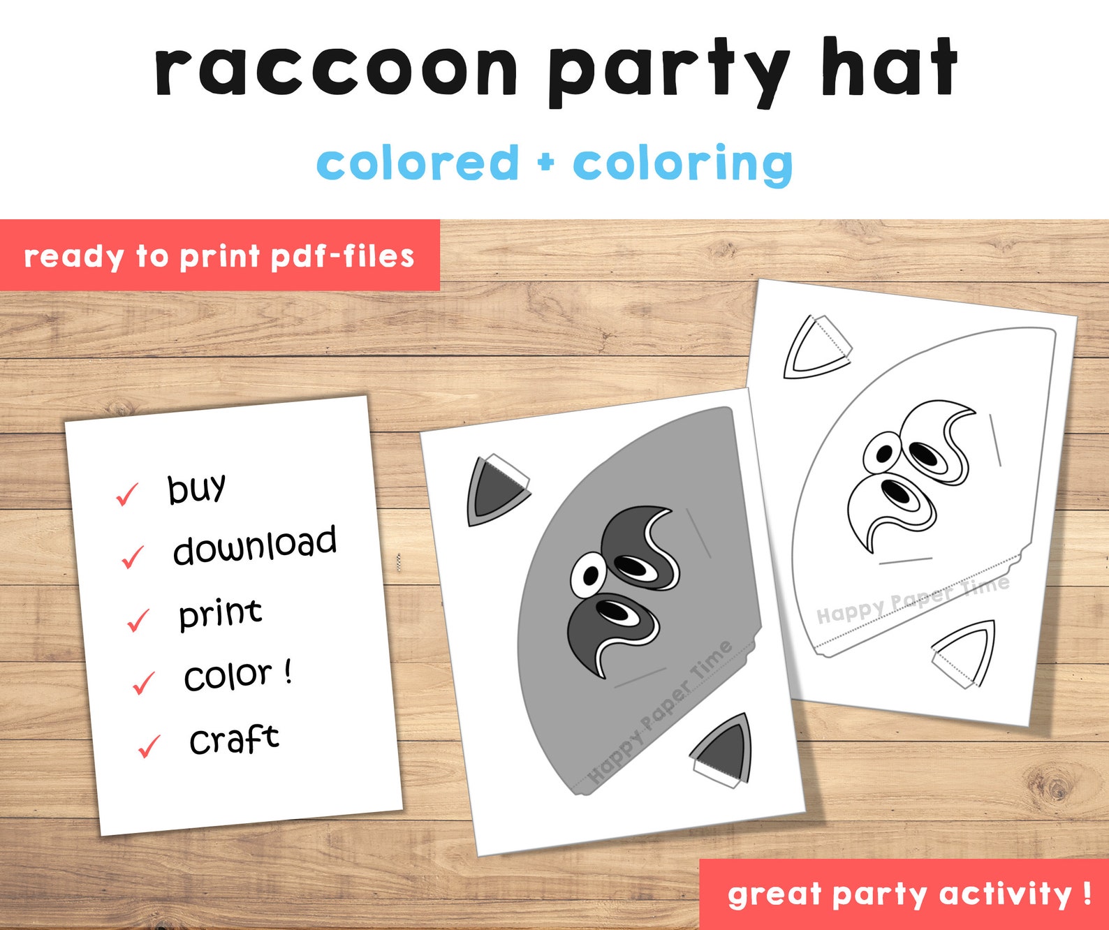 Raccoon Party Hat Printable Woodland Table Decoration Raccoon Party Hat ...