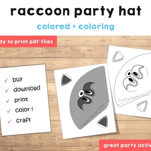 Raccoon Party Hat Printable Woodland Table Decoration Raccoon Party Hat ...