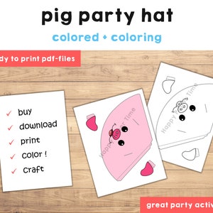 Pig Party Hat Paper Printable Template Print Out Farm Animal Table ...