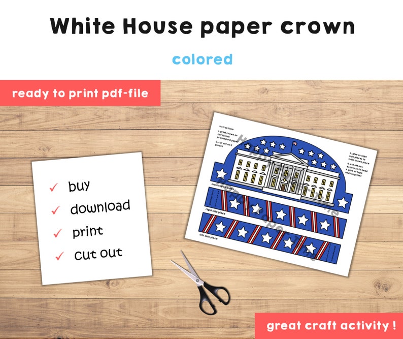White House Paper Crown 4th of July America Patriotic Headband Activity ...