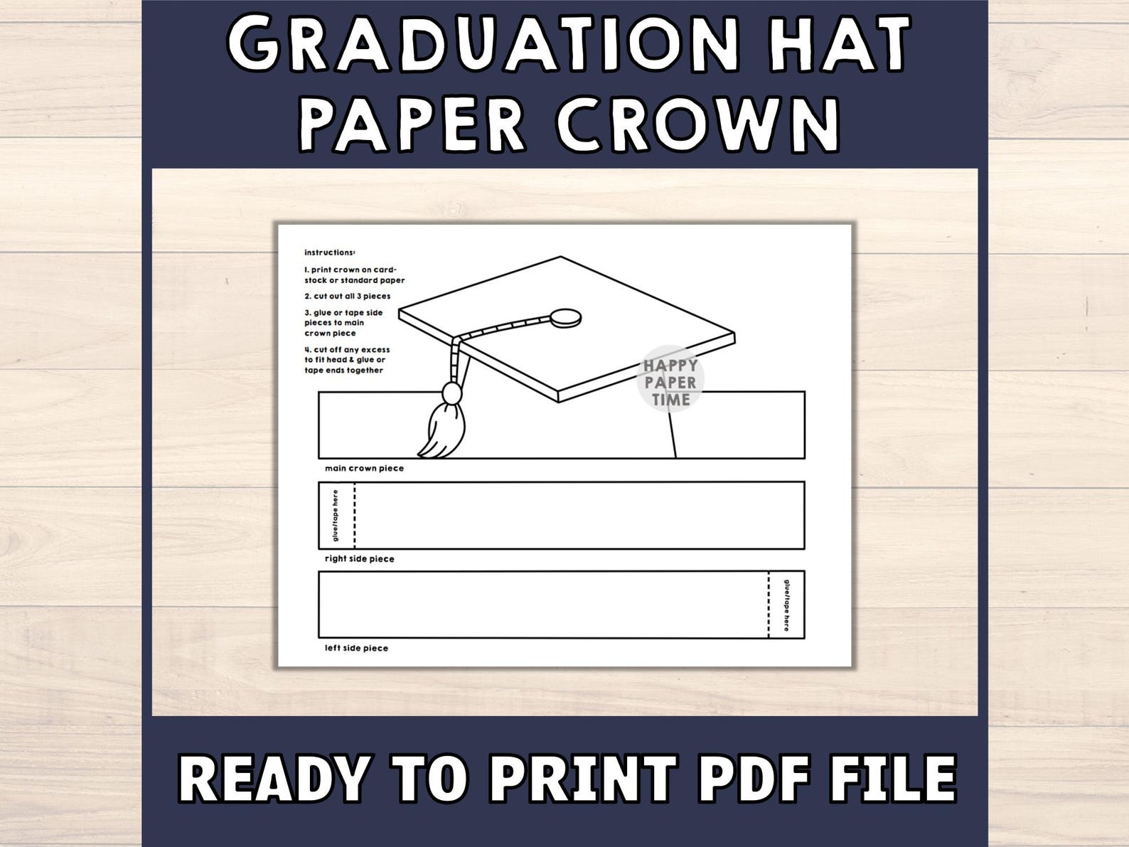Graduation Cap Paper Crown Party Coloring Printable Kids Craft ...