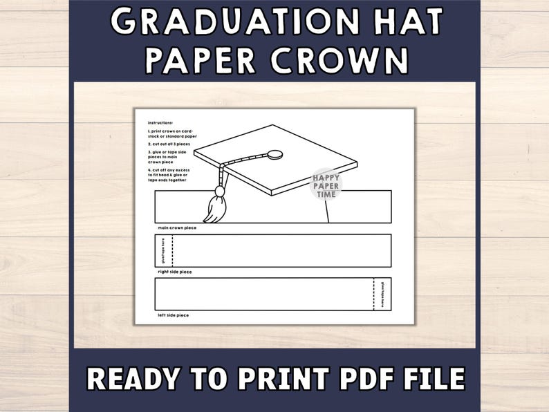 Graduation Cap Paper Crown Party Coloring Printable Kids Craft ...