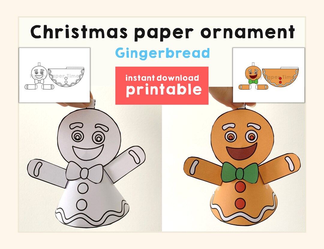 Gingerbread Man Paper Tree Ornament Coloring Printable Kids Craft ...