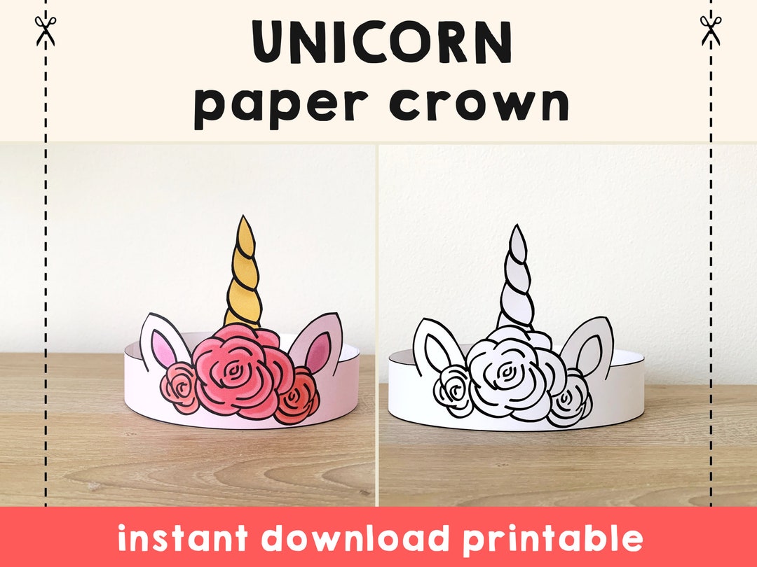 Unicorn Paper Crown Party Coloring Printable Kids Craft - Etsy