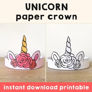 Unicorn Paper Crown Party Coloring Printable Kids Craft - Etsy
