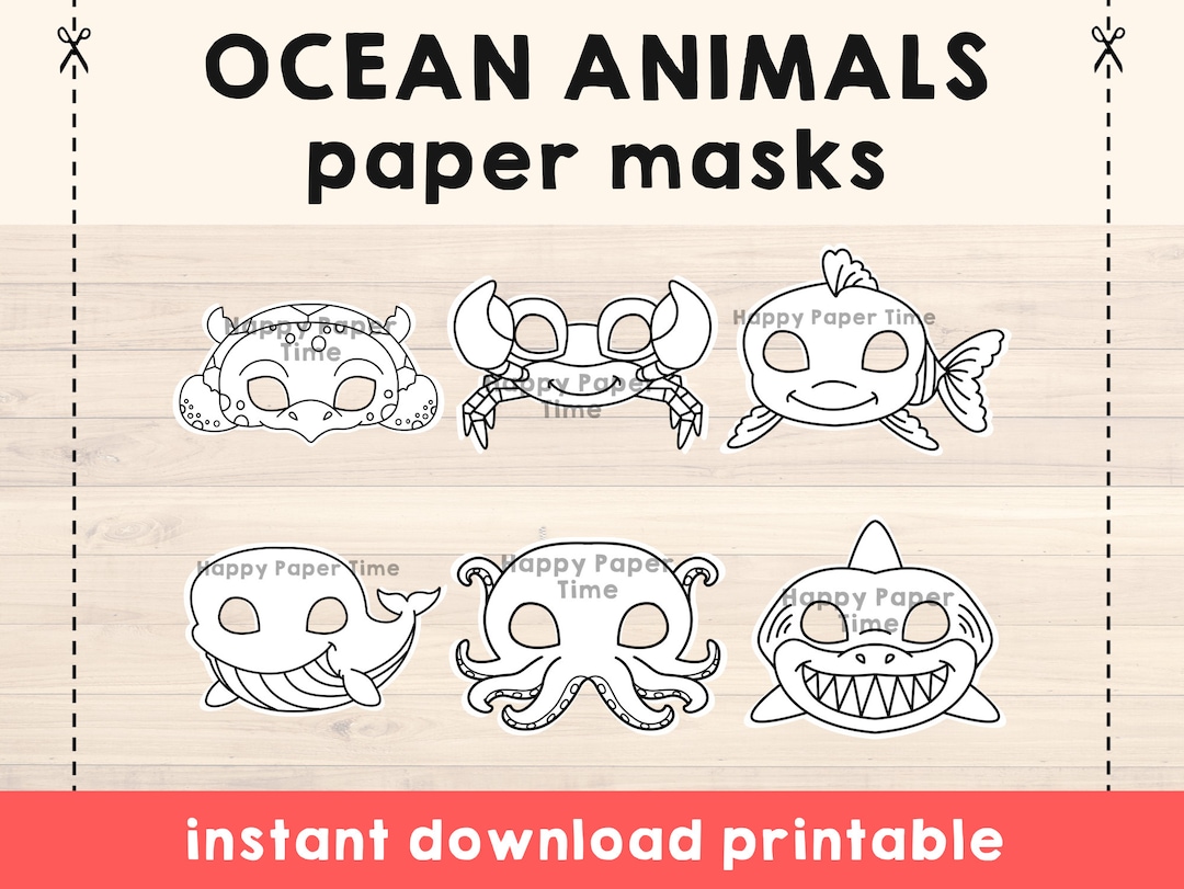 Ocean Animal Masks Template Crab Sea Turtle Whale Shark Octopus Fish ...