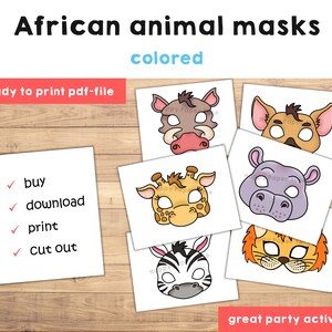 African Masks Animal Template Giraffe Hippo Lion Zebra Hyena Warthog ...