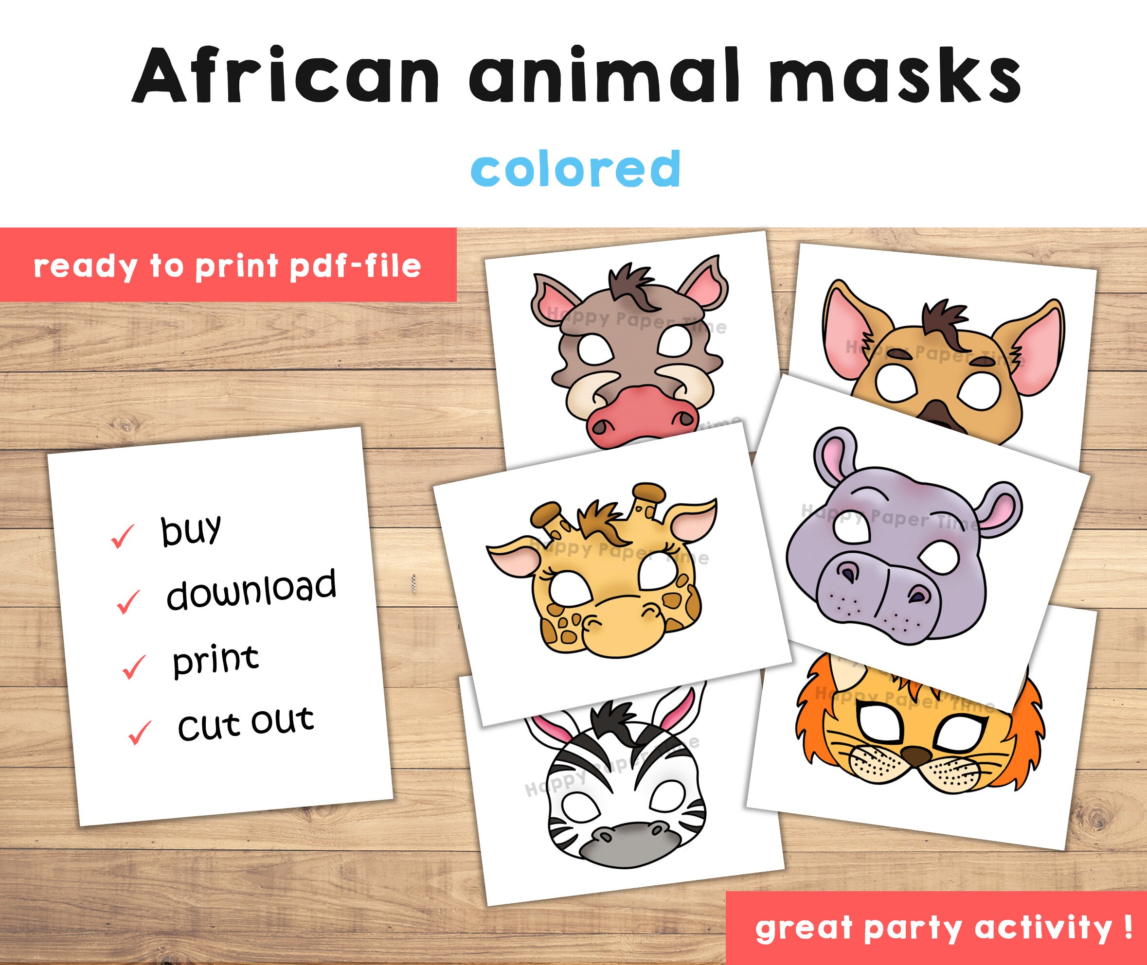 African masks Animal template giraffe hippo lion zebra hyena | Etsy