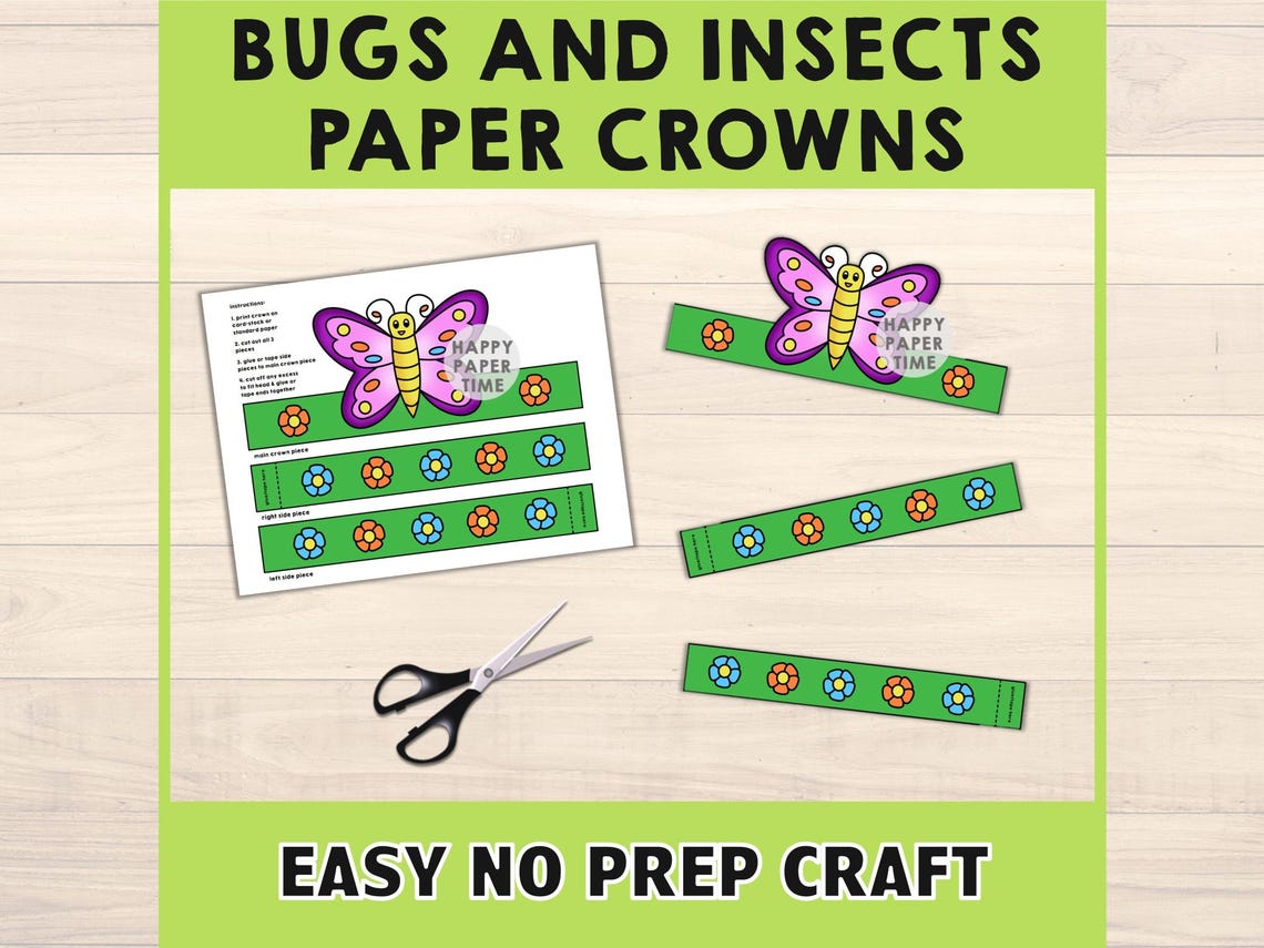 Bugs Insects Paper Crowns Butterfly Caterpillar Ladybug Bee Printable ...