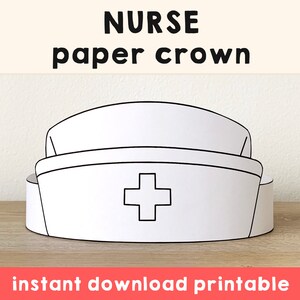Nurse Cap Hat Paper Crown Party Coloring Printable Kids Craft Doctor ...
