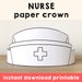 Nurse Cap Hat Paper Crown Party Coloring Printable Kids Craft - Etsy