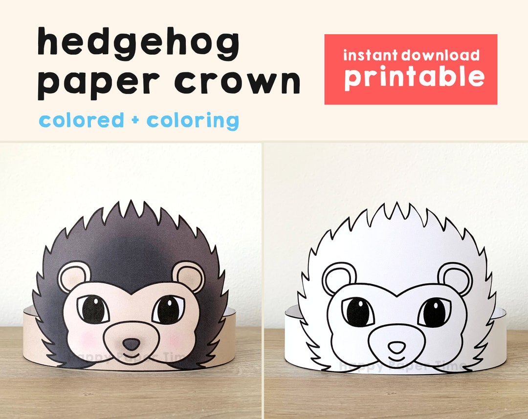 Hedgehog Paper Crown Party Coloring Printable Kids Craft - Etsy