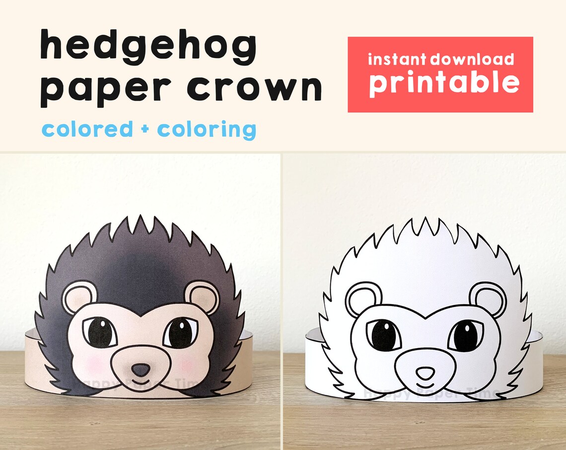 Hedgehog Paper Crown Party Coloring Printable Kids Craft - Etsy