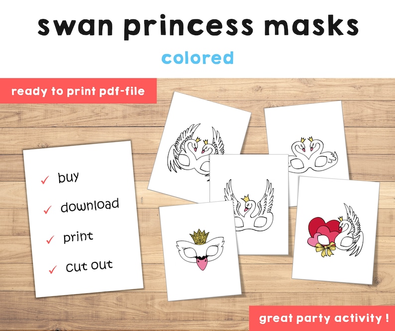Swan Princess Party Printable Masks Fairytale Kids Party Mask - Etsy