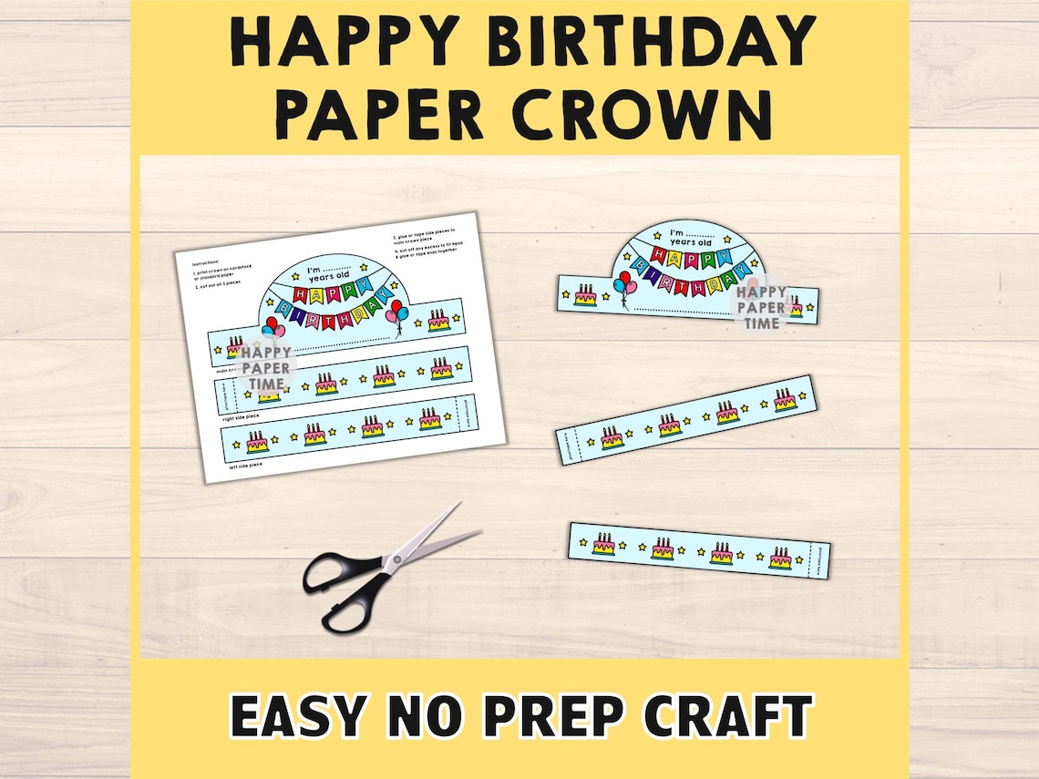 Happy Birthday Paper Crown Party Activity Printable Kids Template Craft ...