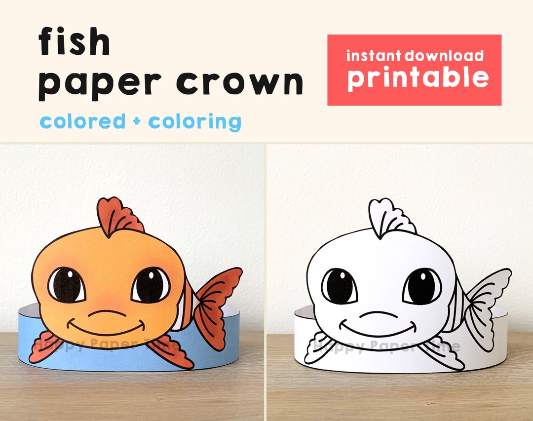 Fish Paper Crown Party Coloring Printable Party Hat Kids Craft Ocean ...
