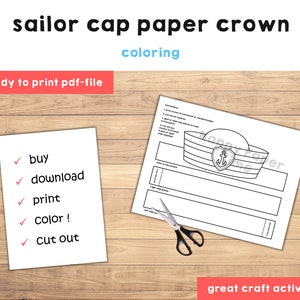 Sailor Hat Cap Paper Crown Party Coloring Printable Kids Craft Sea ...