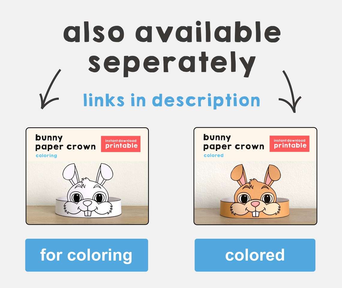 Bunny Paper Crown Headband Coloring Pet Animal Printable Kids | Etsy