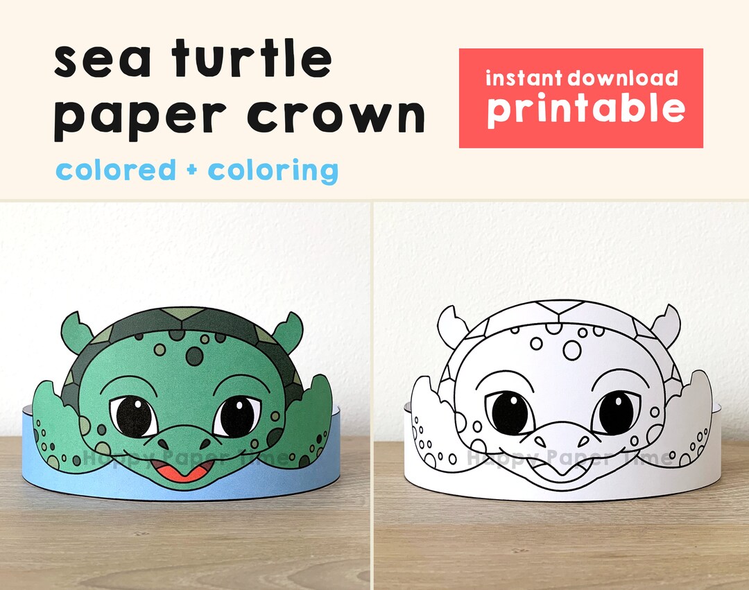 Sea Turtle Paper Crown Party Coloring Printable Party Hat Kids Craft ...