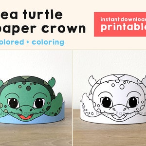 Sea Turtle Paper Crown Party Coloring Printable Party Hat Kids Craft ...