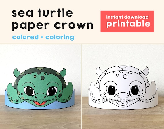 Sea Turtle Paper Crown Party Coloring Printable Party Hat Kids - Etsy ...