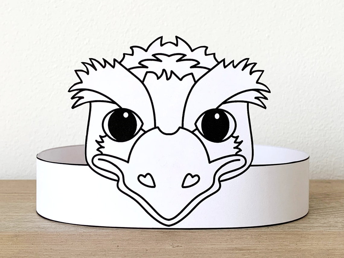 Emu Paper Crown Party Coloring Printable Kids Craft Australia | Etsy
