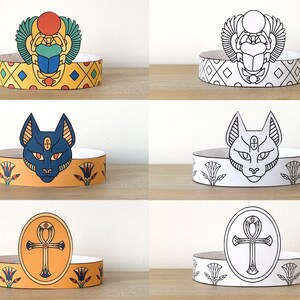 Ancient Egypt Paper Crowns Pharaoh Cobra Cleopatra Isis Scarab Cat Ankh ...