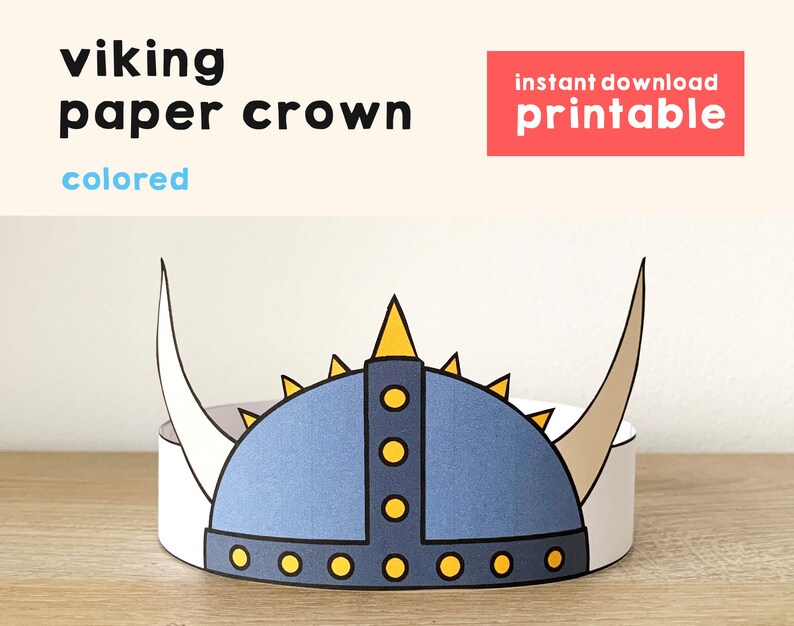 Viking Paper Crown Activity Printable Kids Craft Helmet | Etsy